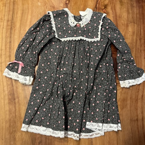 Vintage 80's Bryan Dress Girls 4 USA Cotton Black Lace Long Sleeve ...