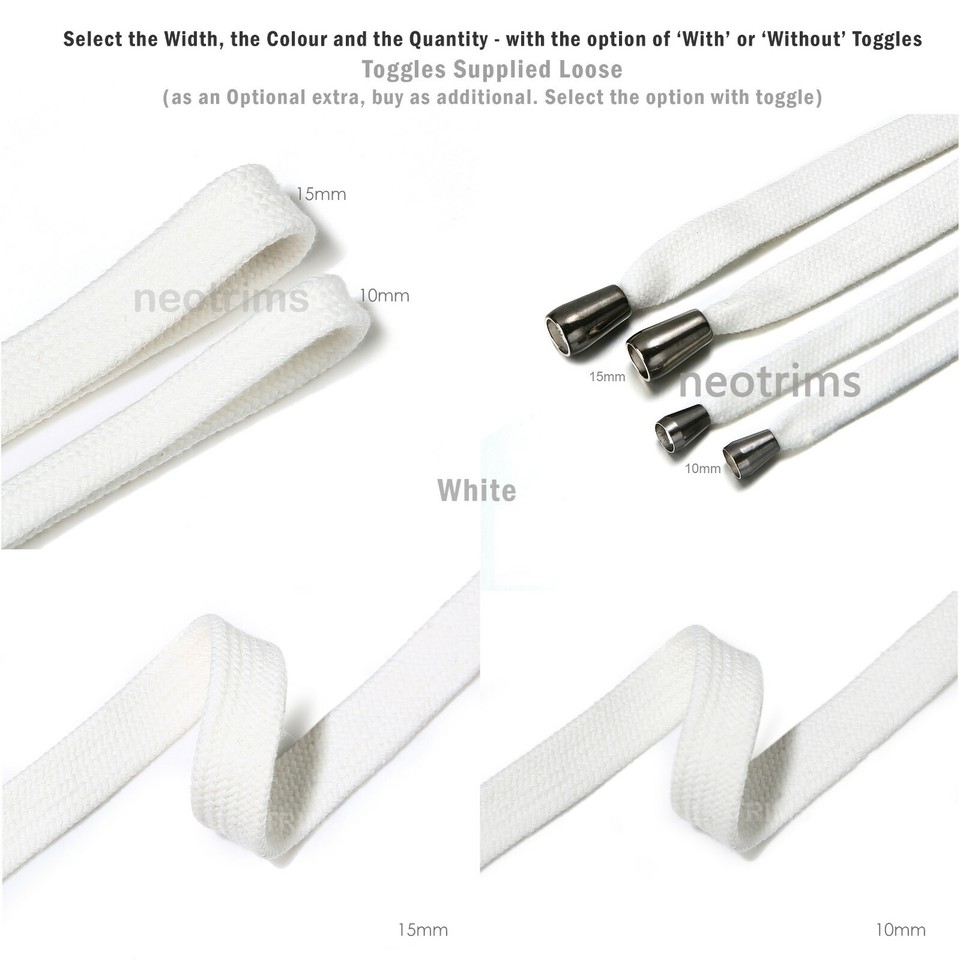 Drawstring Cord Cotton Hoodie String for Sweatshirt,10 & 15mm,Toggle ...