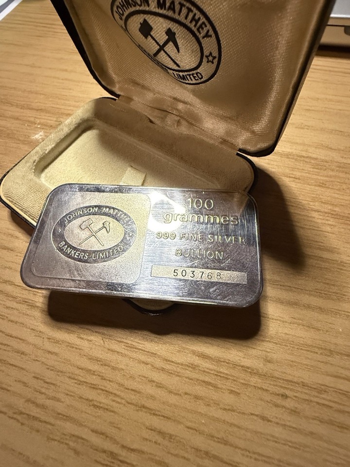 Johnson Matthey 100g .999 Fine Silver Bar – JM Bankers Ltd Boxed Serial ...
