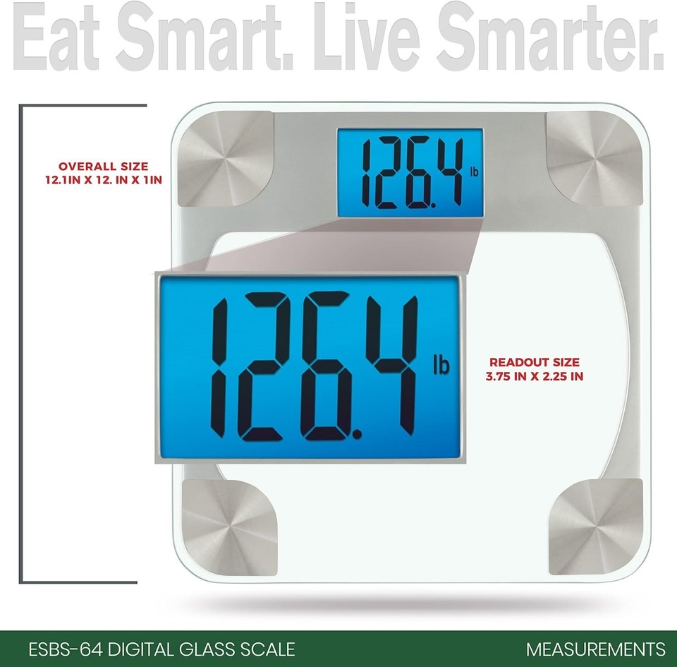 EatSmart Digital Bathroom Scale High Precision Clear Glass Scale Body ...
