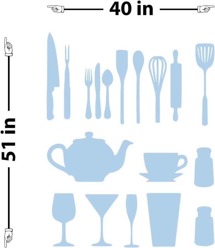 Utensil Vinyl Decal Stickers - DIY Removable Decor - Spatulas Plates ...