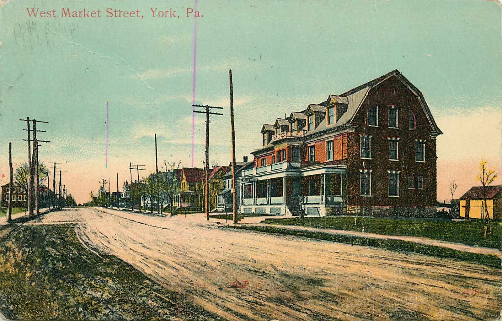 Postcard York Pennsylvania West Market St Street View 1910 Taneytown MD ...