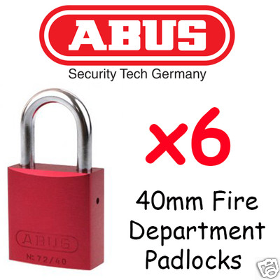 Red Fire Brigade Padlocks - Fire Department Abus 40mm x6 Locks Keyed ...