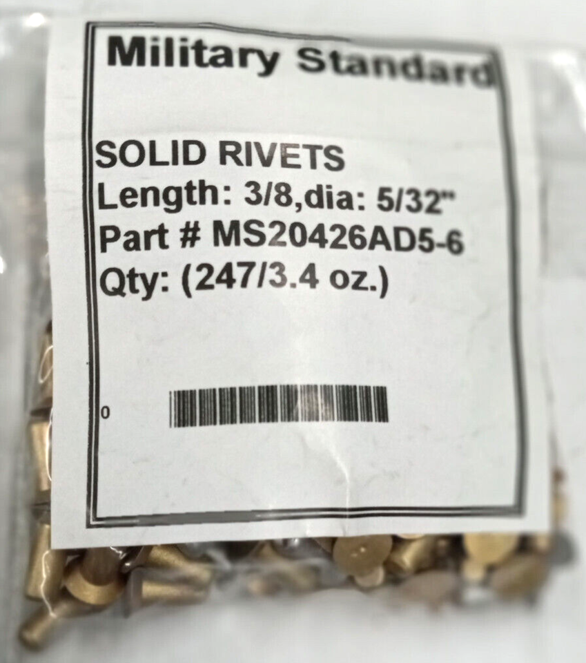 MILITARY STANDARD P/N MS20426AD5-6 RIVETS Length: 3/8",dia: 5/32" (247/ ...
