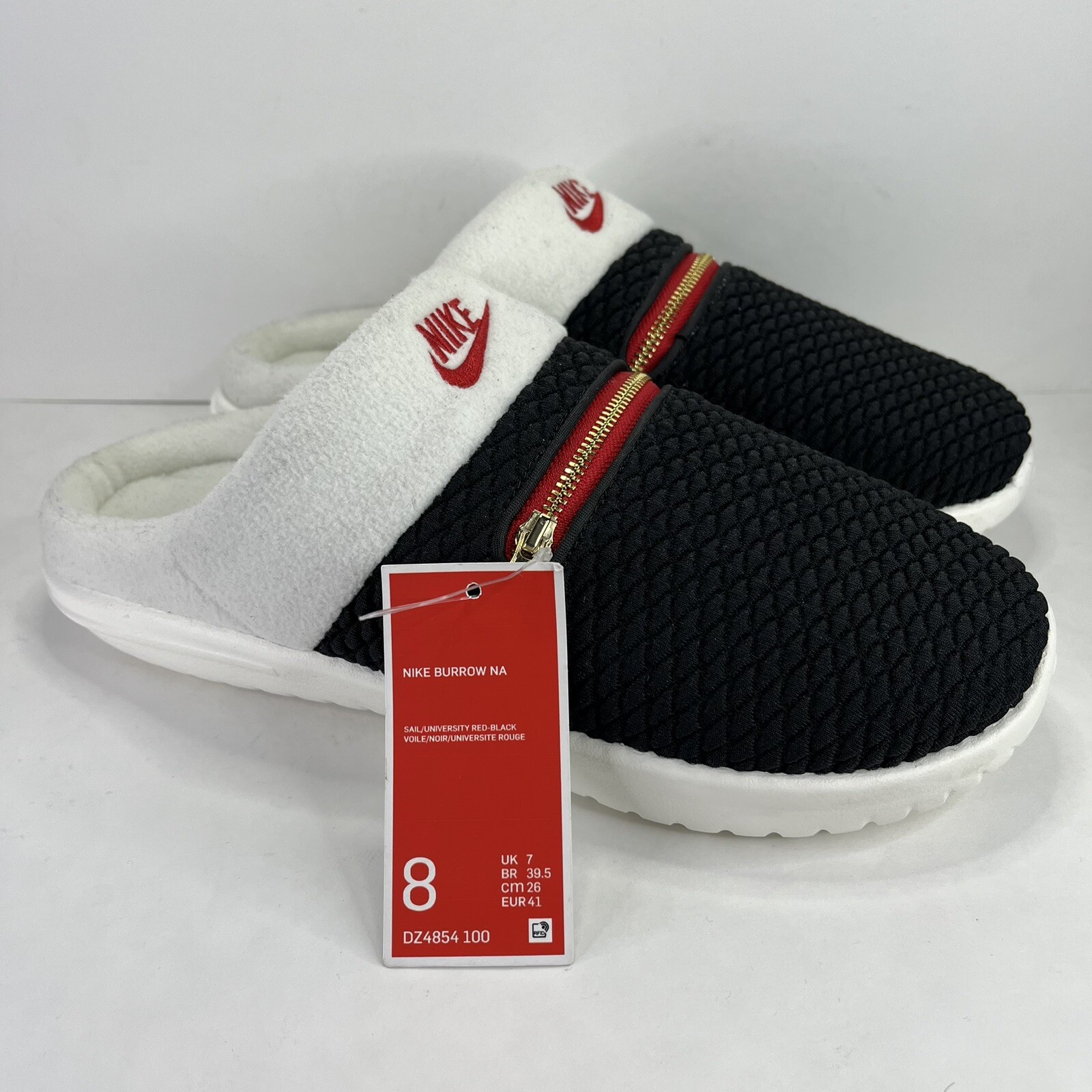 NIKE BURROW SLIPPERS / SLIDES SAIL-UNIVERSITY RED-BLACK SIZE 8 [DZ4854 ...