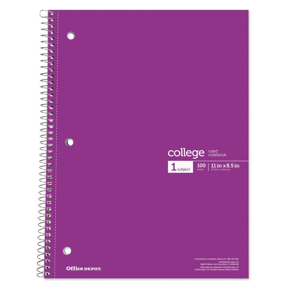 Office Depot Wirebound Notebooks, 1 Subject, College, 100 Sheets ...
