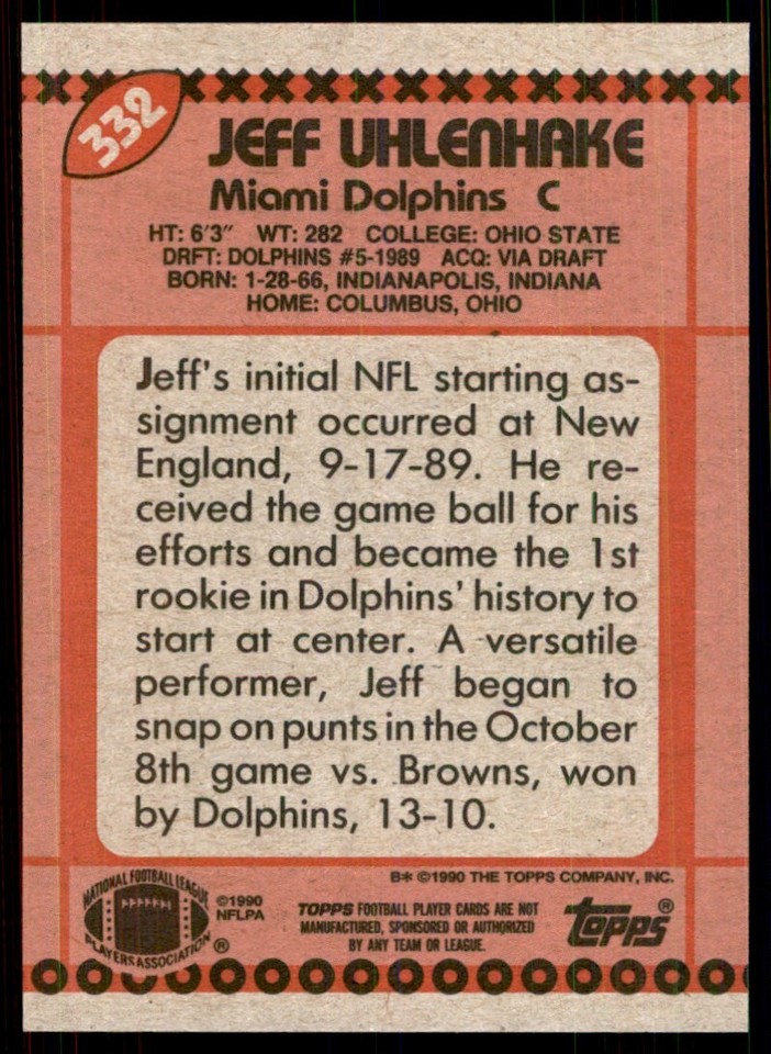 1990 Topps Jeff Uhlenhake Football Cards #332 | eBay