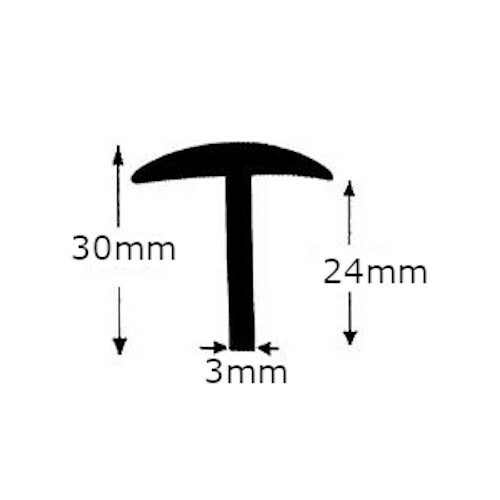 Large T Shape Section Rubber Panel Seal Trim 30mm x 24mm - Priced Per ...