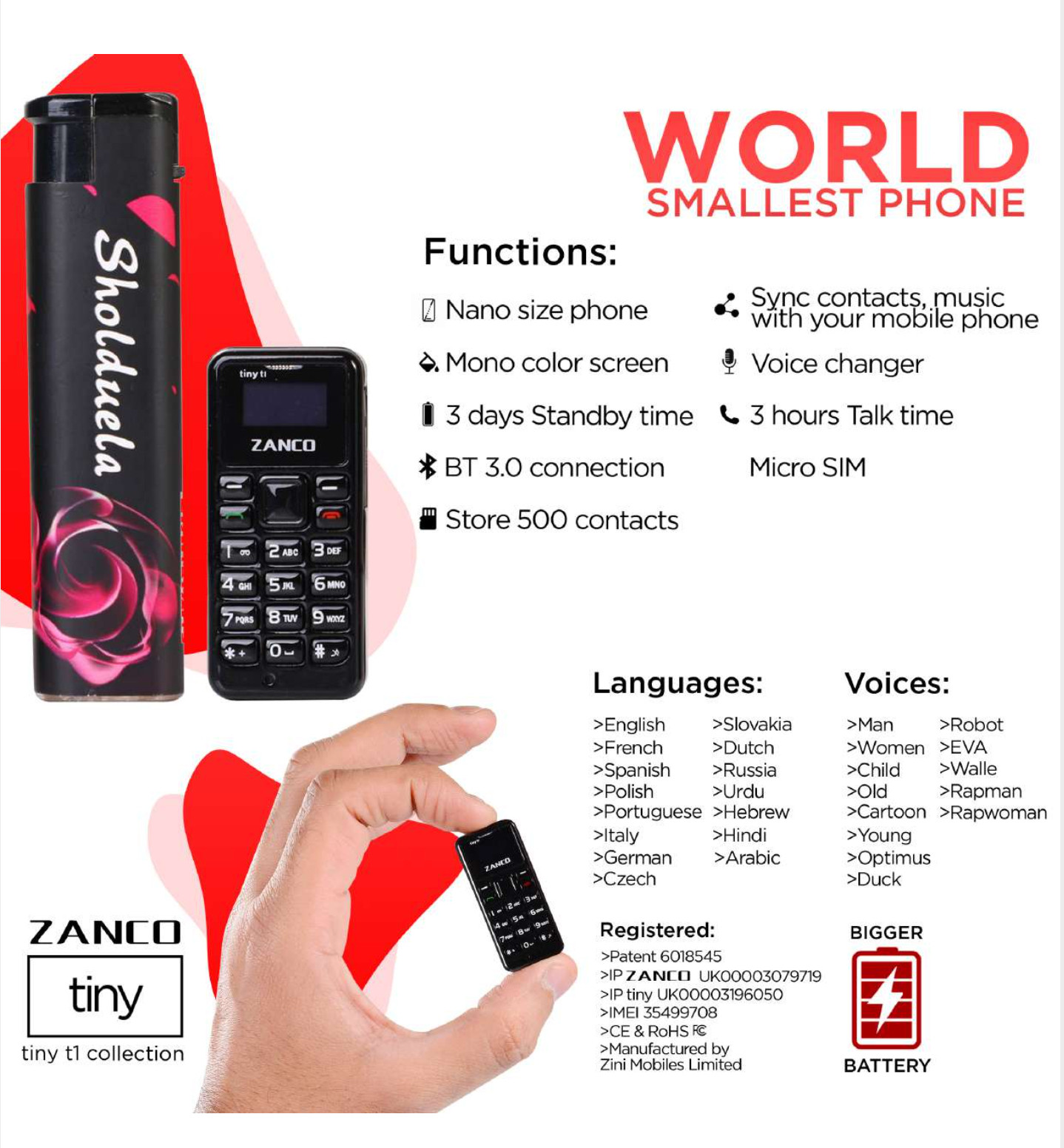 Zanco Tiny T1 Smallest Mobile Cellphone - Black for sale online | eBay