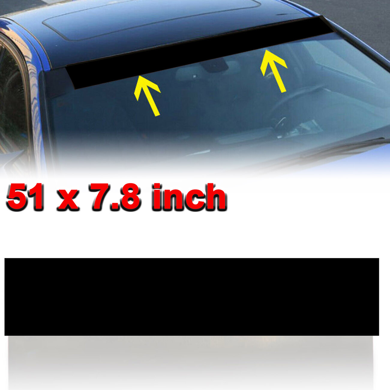 51 x 7.8 Inch Gloss Black Front Window Windshield Banner Strip Vinyl ...