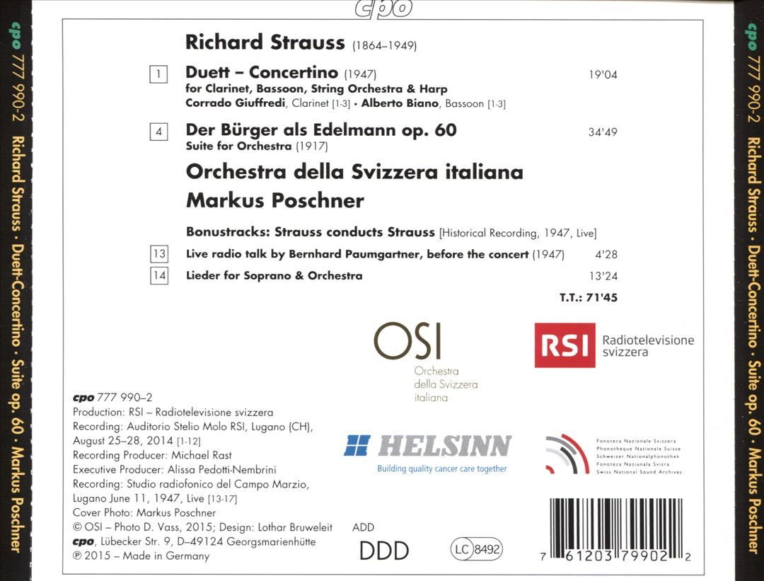 MARKUS POSCHNER RICHARD STRAUSS: DER BÜRGER ALS EDELMANN; DUETT ...
