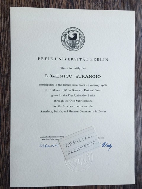 Official FREE UNIVERSITY BERLIN Certificate 1966 | eBay