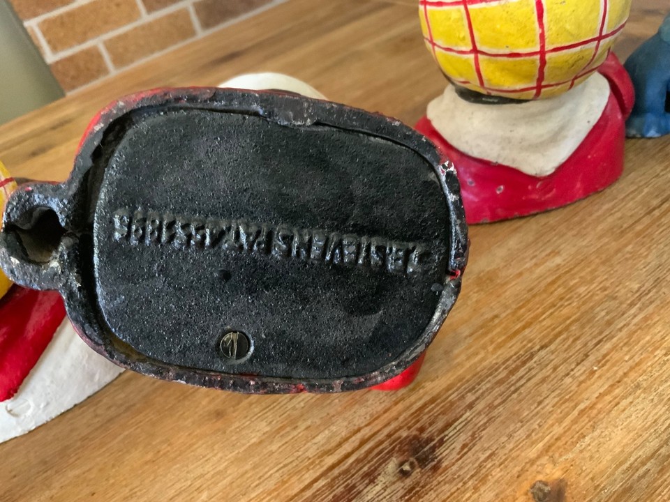 Rare set cast iron vintage jolly bank set 4 in total , extremely heavy ...