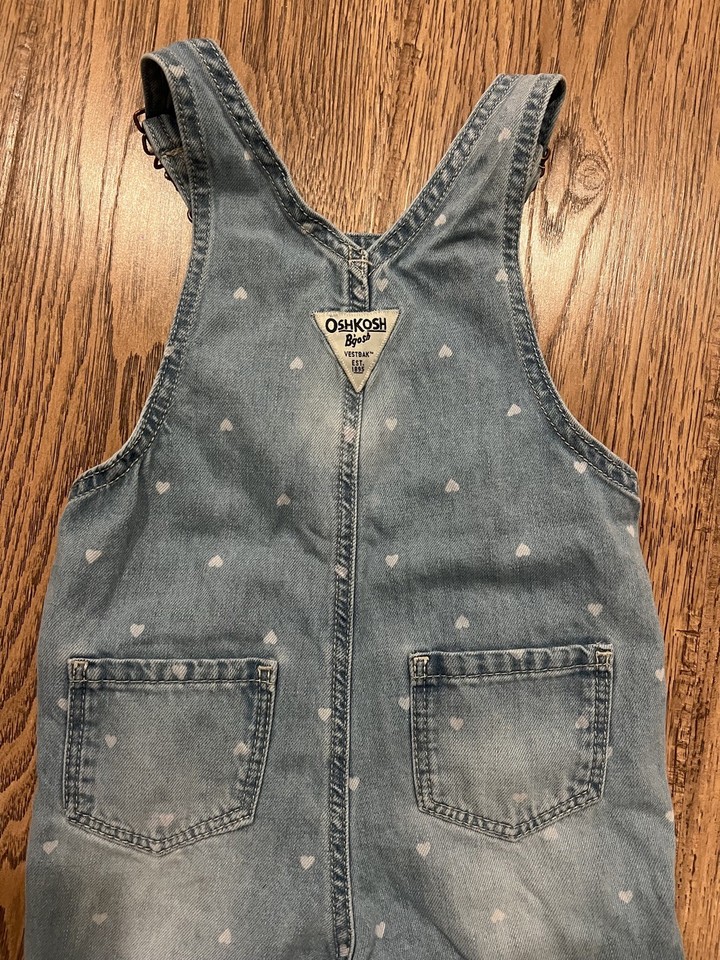 OshKosh Girls All Over Heart Print Denim Overalls Sz 3T EUC Heart ...