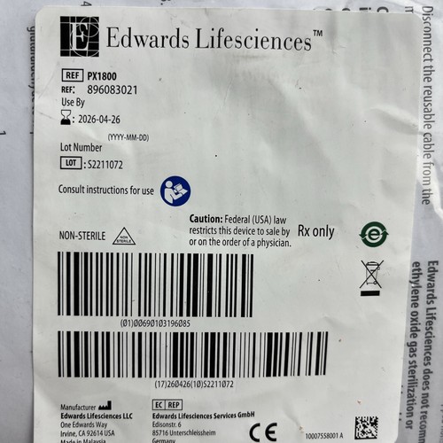 New Edwards Lifesciences TruWave Reusable Cable Model PX1800 896083021 ...