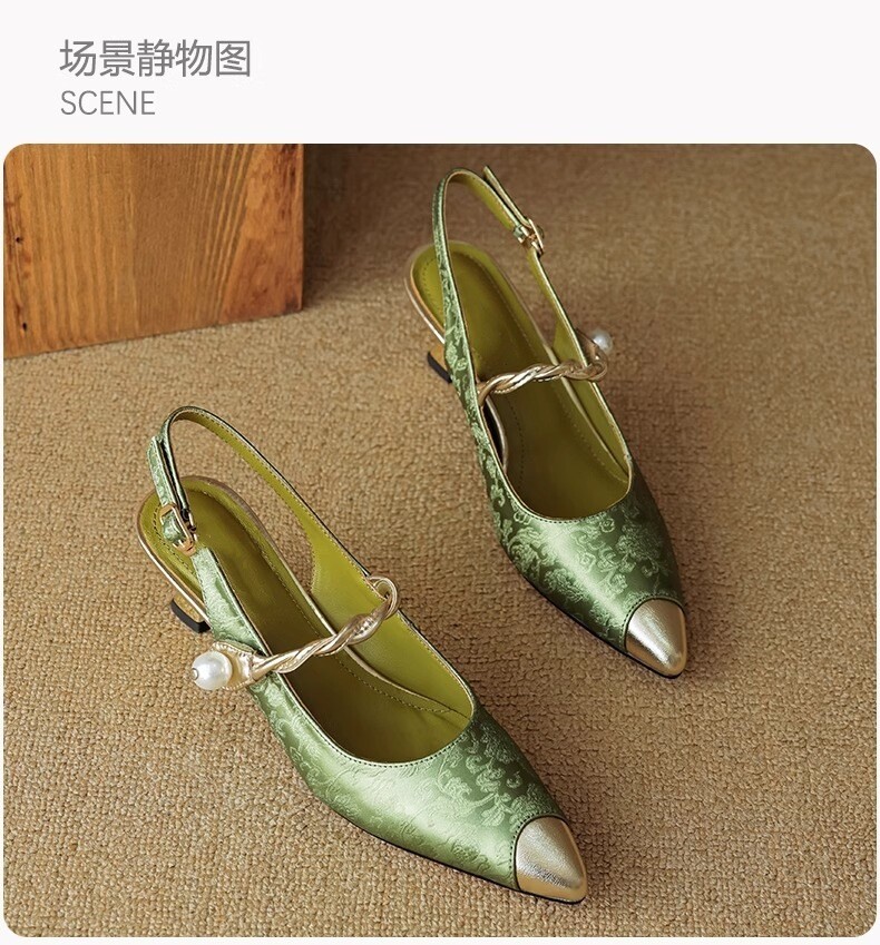 Women Chinese Style Pointed Toe Sandals Summer Kitten Heel Slingback ...