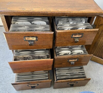 Antique Oak Keystone Stereoview Card Cabinet With 520 Photo Stereo View ...