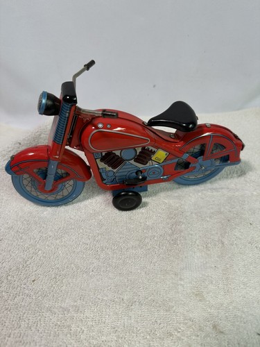 Racing Motor Cycle Tinplate Windup Red tin toy Motorcycle "Indian" 9 ...