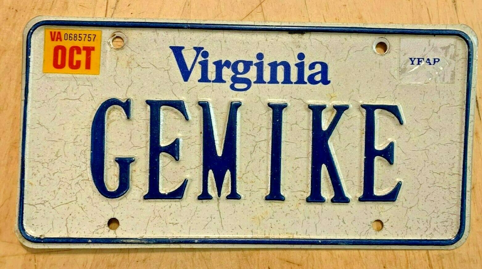 VIRGINIA VANITY LICENSE PLATE " GEM IKE " VA GEMMA GEMINI IKE GE MIKE ...
