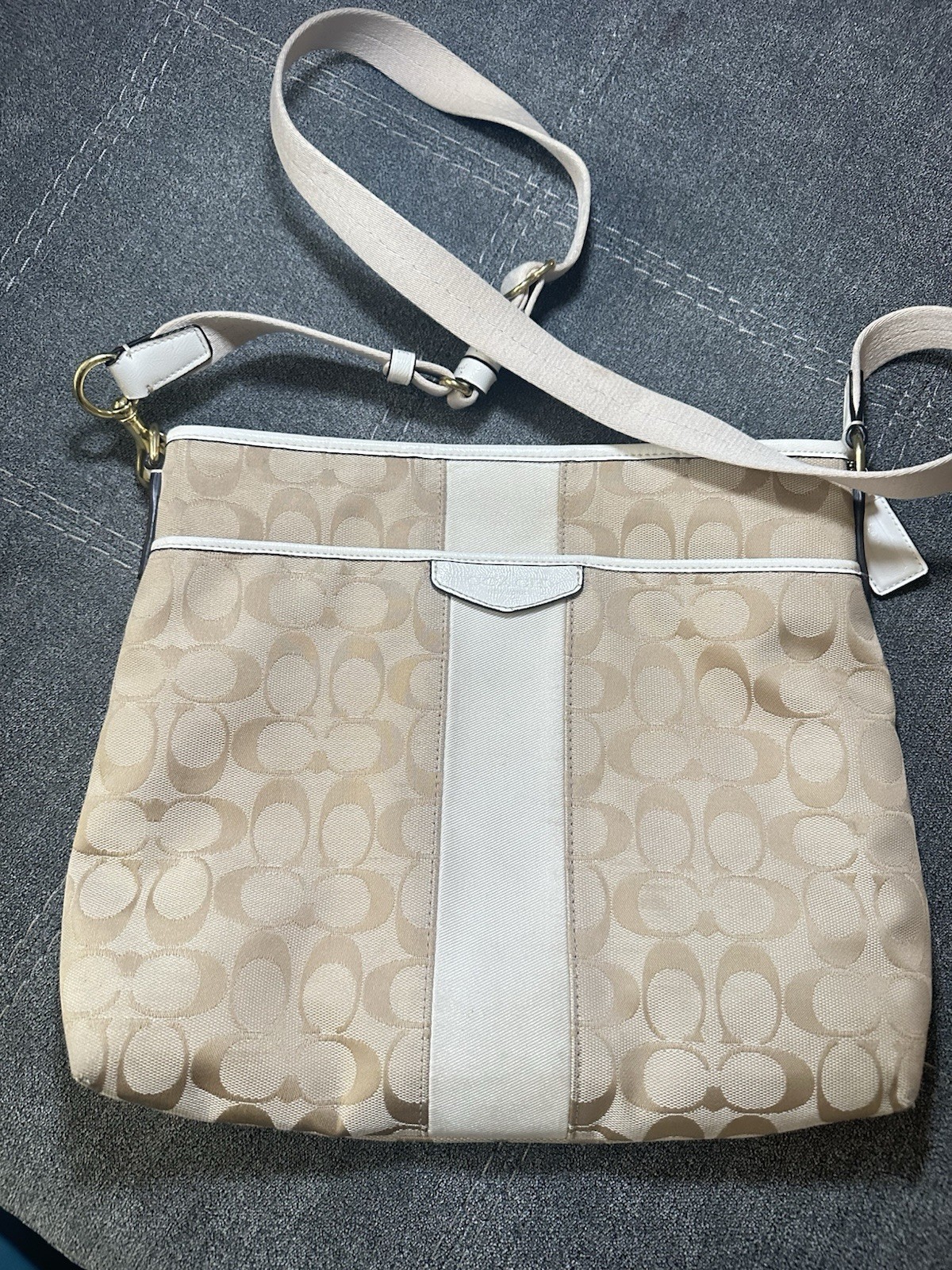 Coach Cream/Beige Signature Stripe Crossbody Handbag … - Gem