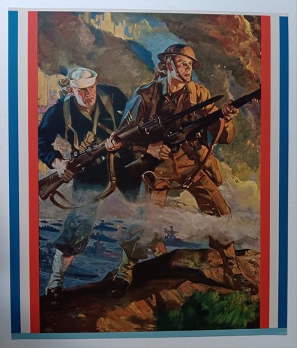 AUTHENTIC 1941 WW2 PRINT POSTER ART Army Navy Combined by JES ...