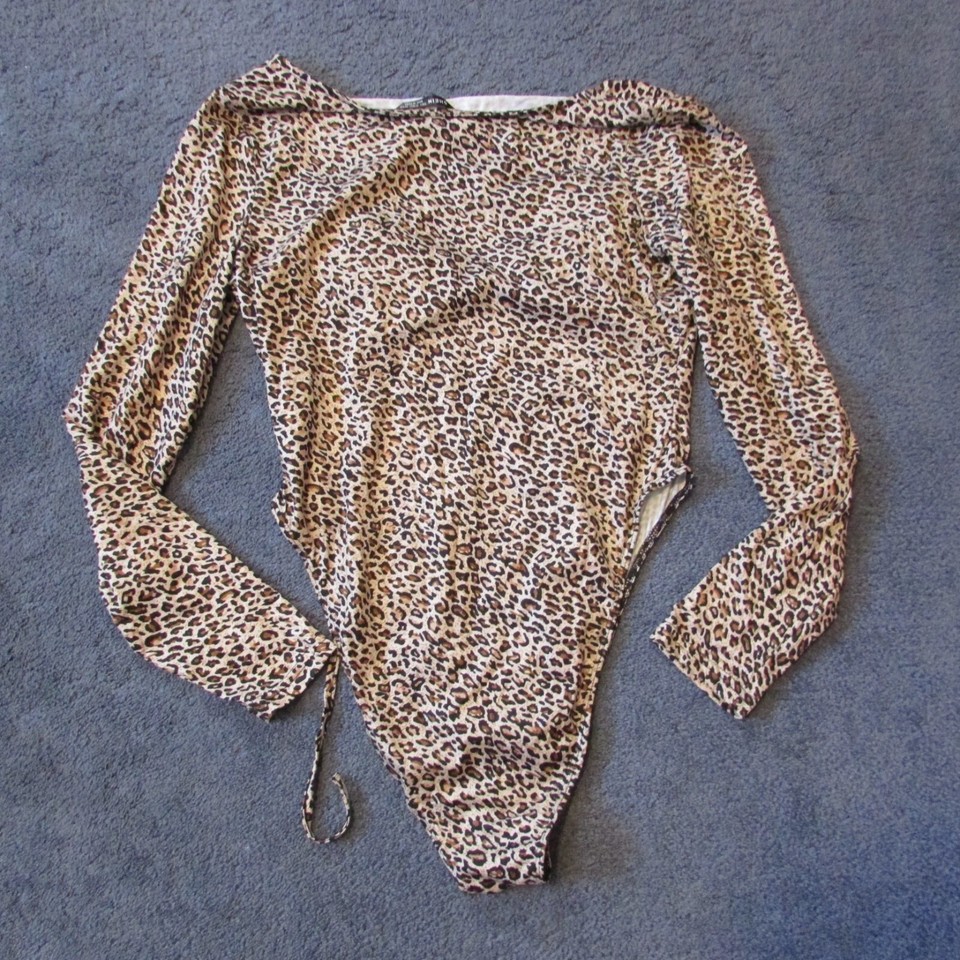 NWOT Shein Large Animal Print Leopard Body Suit L/S VNeck With Tie | eBay