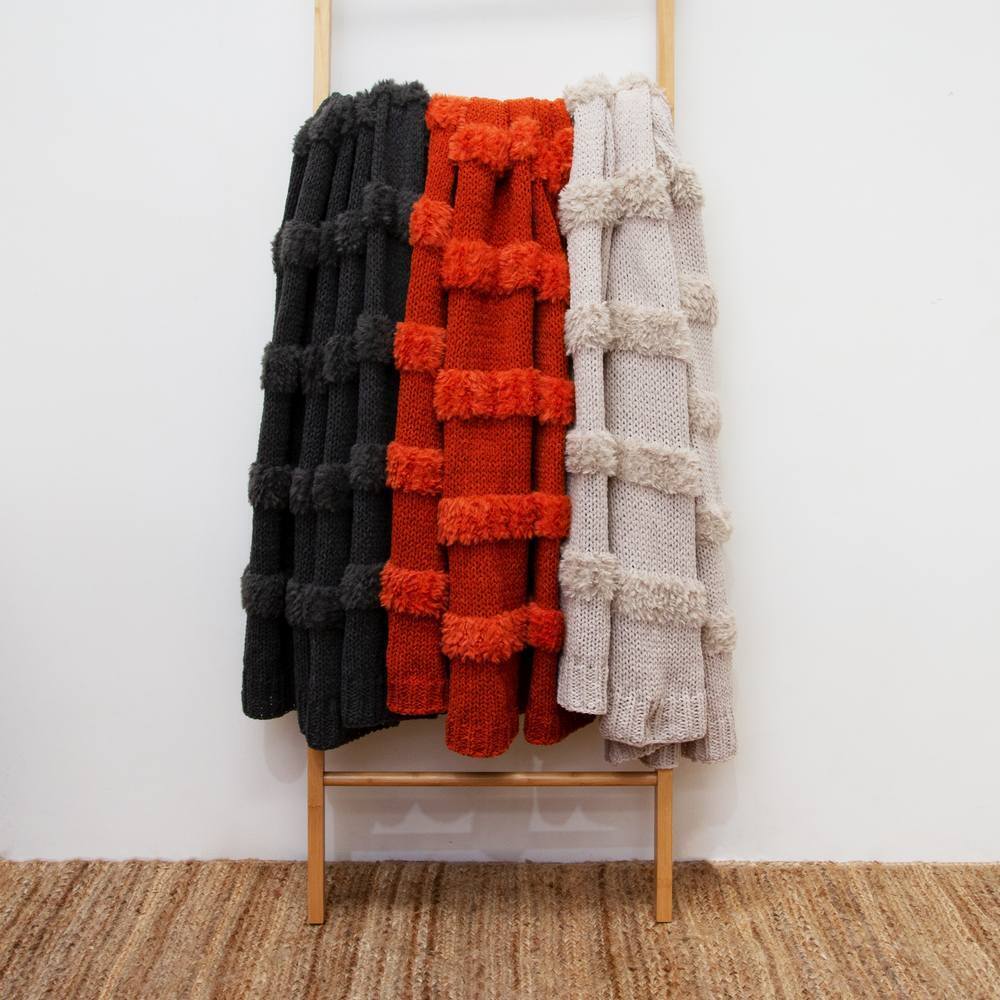 J.Elliot Darby Sandstone Knitted Chenille 130x160cm Blanket Throw ...