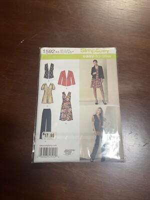 Simplicity Sew Pattern 1592 Pants V-Neck Dress TunicJacket Vest Sz 8-16 ...