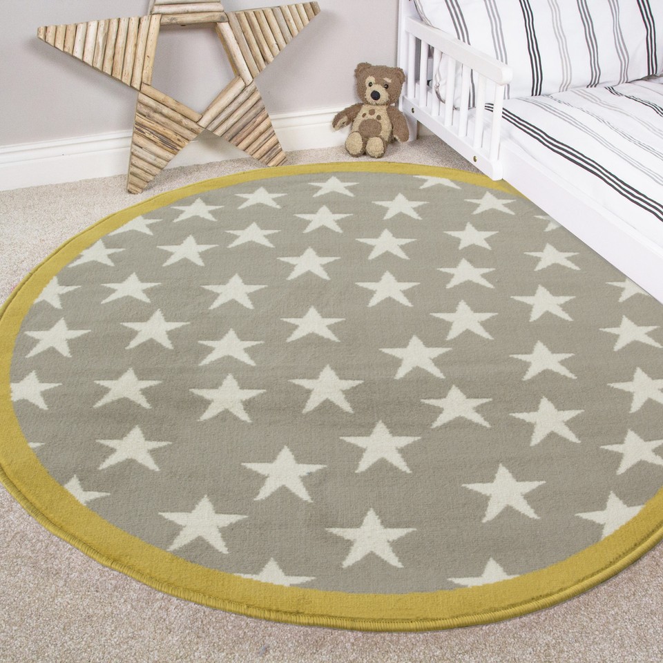 Childrens Bedroom Rugs Round Circle Nursery Rug Soft Easy Clean Kids ...
