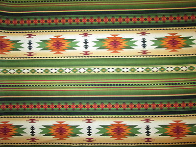Navajo Native American Green Orange Border Print Cotton Fabric FQ | eBay