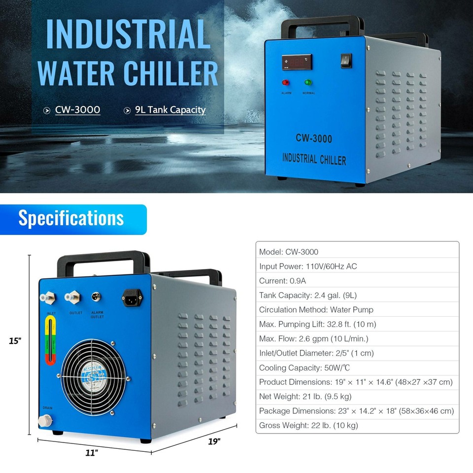 OMTech Industrial Water Chiller CW3000 for CNC CO2 Laser Engraver ...