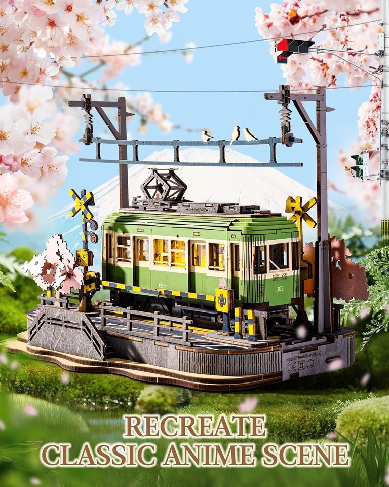 Rolife 3D Wooden Puzzle Model Kits for Adults to Build Sakura Tram with ...