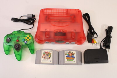 Nintendo 64 Clear Cherry Red Console Smash Bros Diddy Kong Race REGION ...