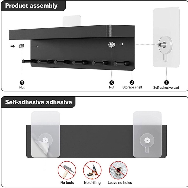 6 Hooks Wall Rack Shelf Modern Clothes Storage Rack Hook Towel Coat ...