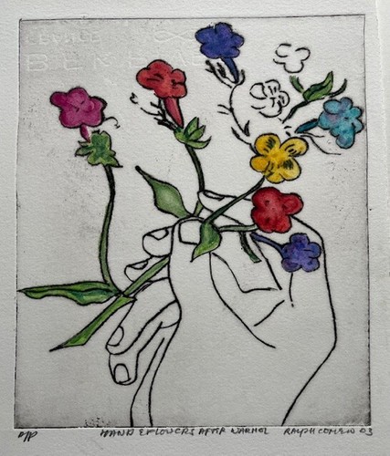 RALPH COHEN AUSTRALIAN COLOR ETCHING "HAND W FLOWERS" AFT ANDY WARHOL A ...