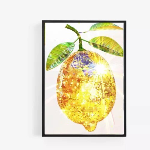 lemon disco mirror ball Print Picture UNFRAMEd kitchen fruit | eBay