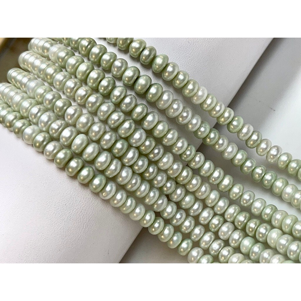Green Pearl Beads Strand, Full 16" Strands Of 6mm Green Button Pearl ...