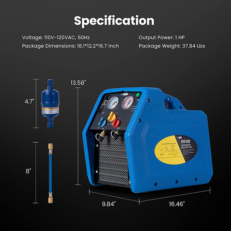 R1234YF 1HP Dual Cylinder Refrigerant Recovery Machine Oil-Less Freon ...