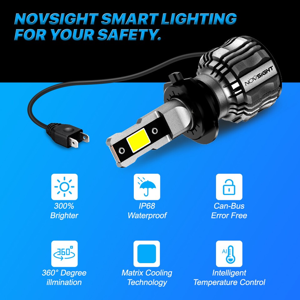 NOVSIGHT LED Headlight Bulbs H7 Halogen Xenon Replacement Kits 15000LM ...
