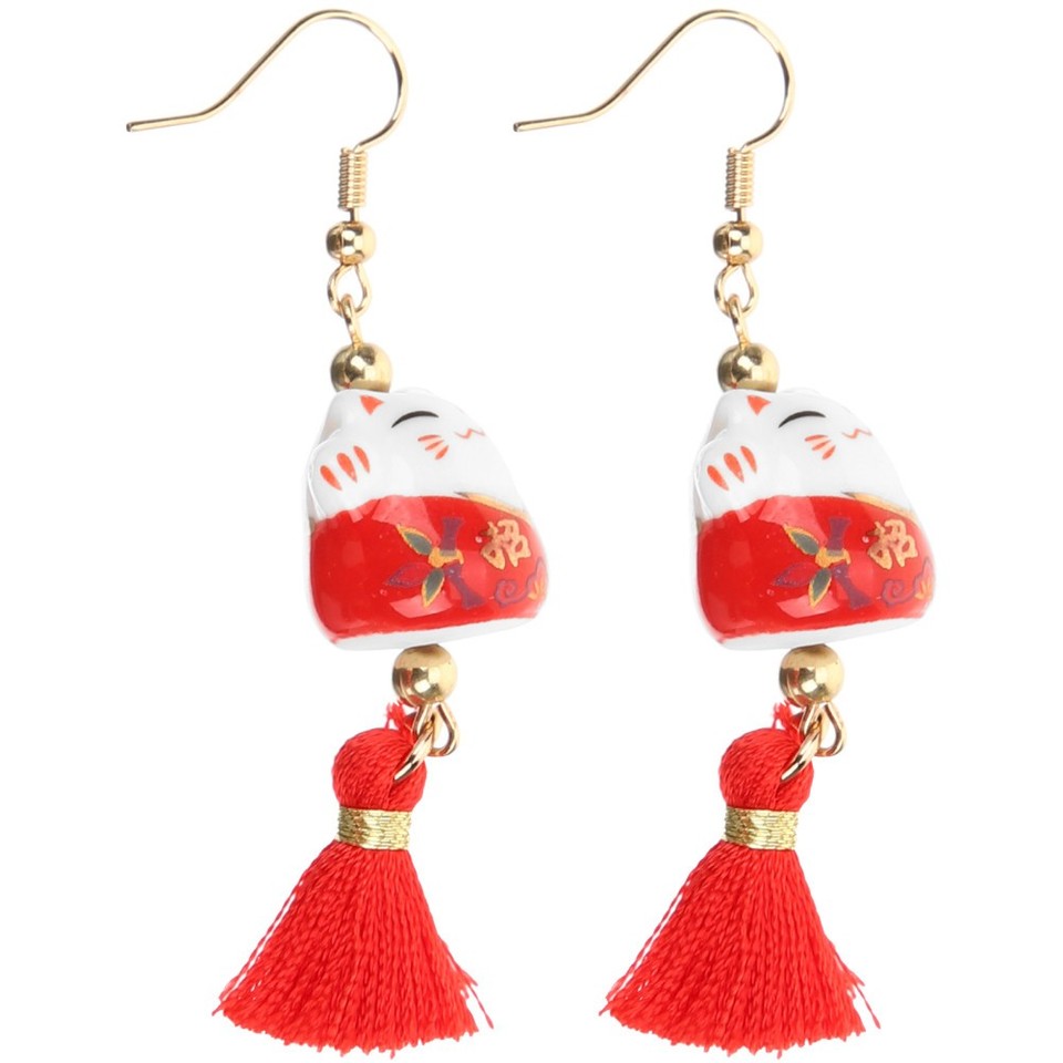 1 Pair Fortune Cat Dangle Earrings Festival Drop Earrings Women Ear ...