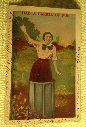 Vintage Postcard GREETINGS "Had a Barrel of Fun" | eBay