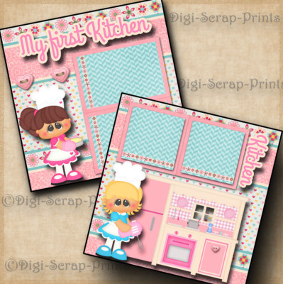 MY 1ST KITCHEN girl 2 premade scrapbook pages paper piecing layout BY ...