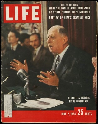 JUNE 2 1958 LIFE MAGAZINE, CHARLES DE GAULLE, AMERICA'S CUP PREVIEW ...