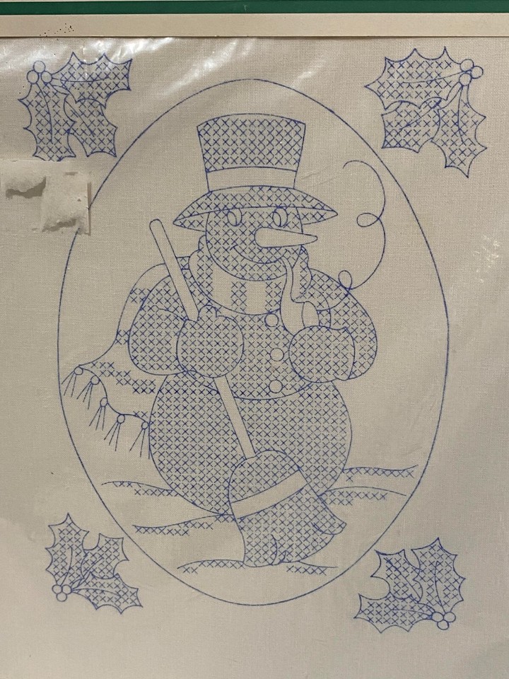 NIP Bucilla Stamped Cross Stitch Christmas Sampler Snowman with Pipe ...