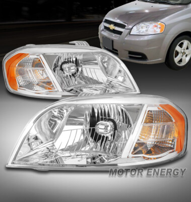FOR 07-11 CHEVY AVEO/09 PONTIAC G3 SEDAN HEADLIGHTS LAMPS CHROME LEFT ...