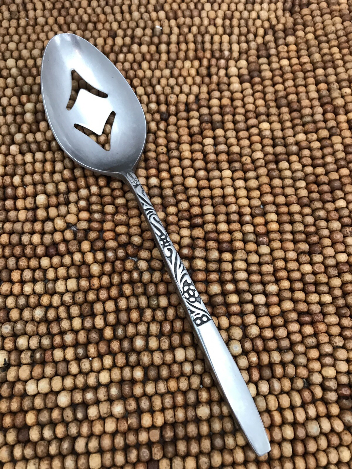 Epic Silver EPS9 Black Acc Floral Satin Stainless PIERCED SERVING SPOON ...