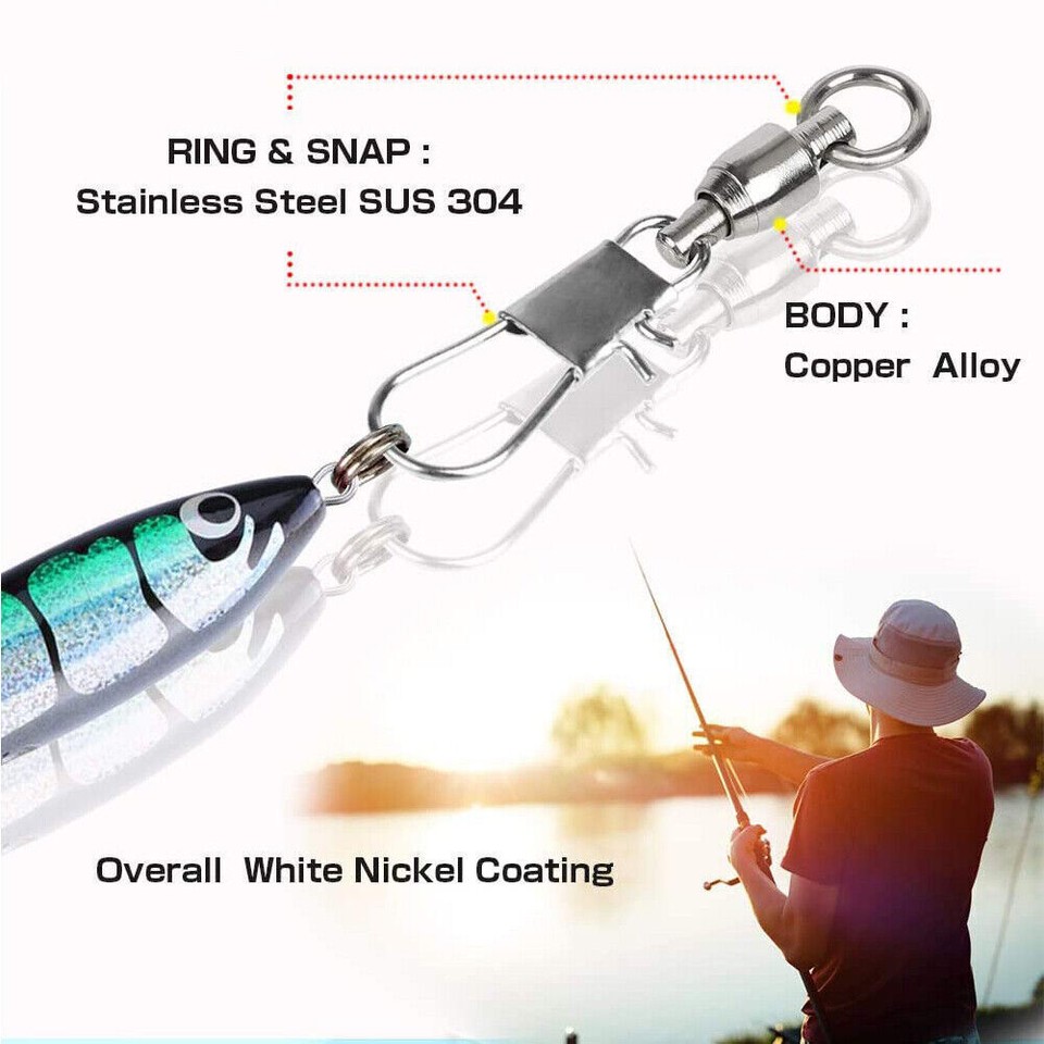 100p Fish Fishing Barrel Swivel with Interlock Snaps High Strength ...