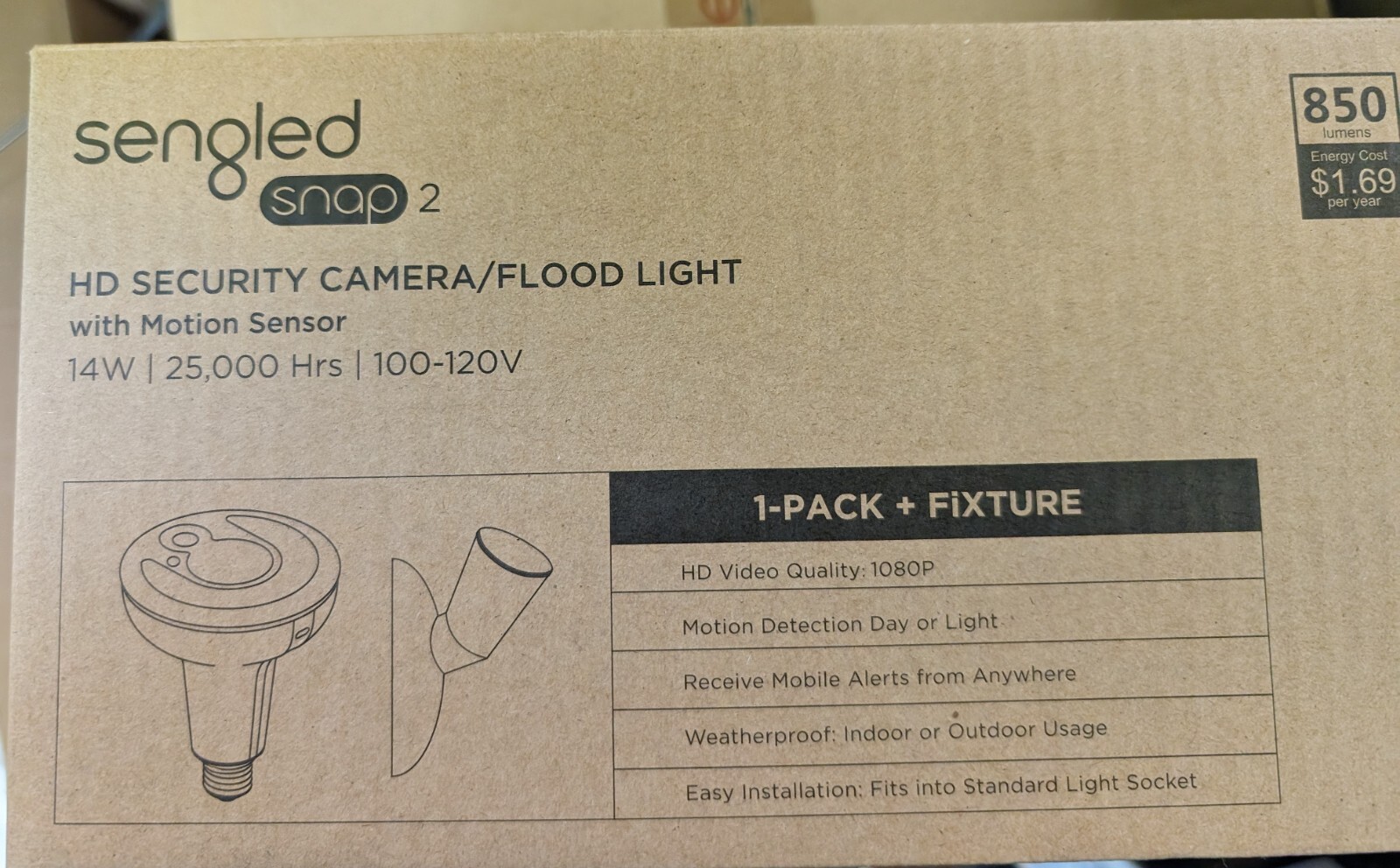 Sengled SNAP 2 HD Floodlight Camera w Motion Sensor Light & Fixture w ...