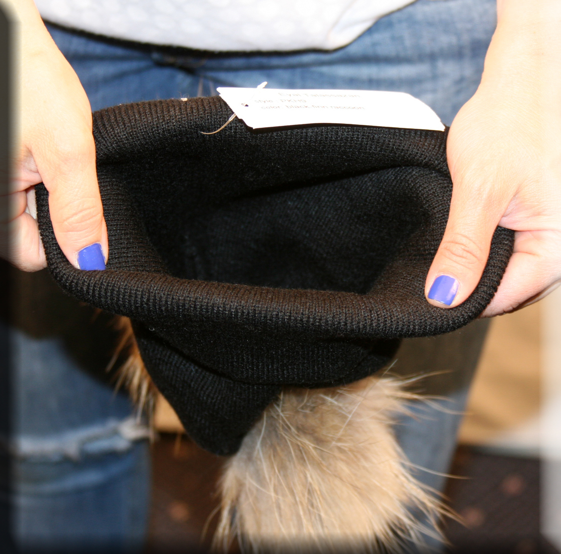 New Black Knit Beanie Finnish Raccoon Fur Pom Pom Efurs4less | eBay