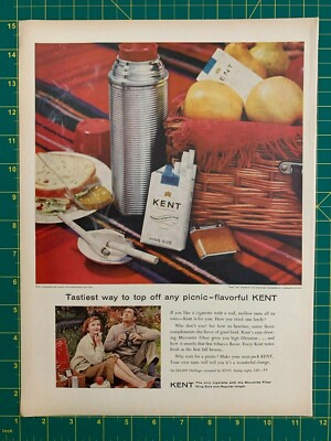 1956 Vintage Kent Cigarettes Picnic Man Woman Micronite Filter Print Ad ...